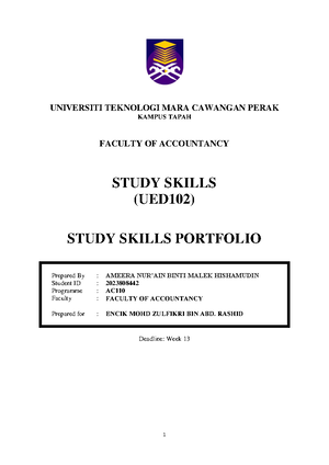 assignment ued102 (study skills) - UNIVERSITI TEKNOLOGI MARA CAWANGAN ...