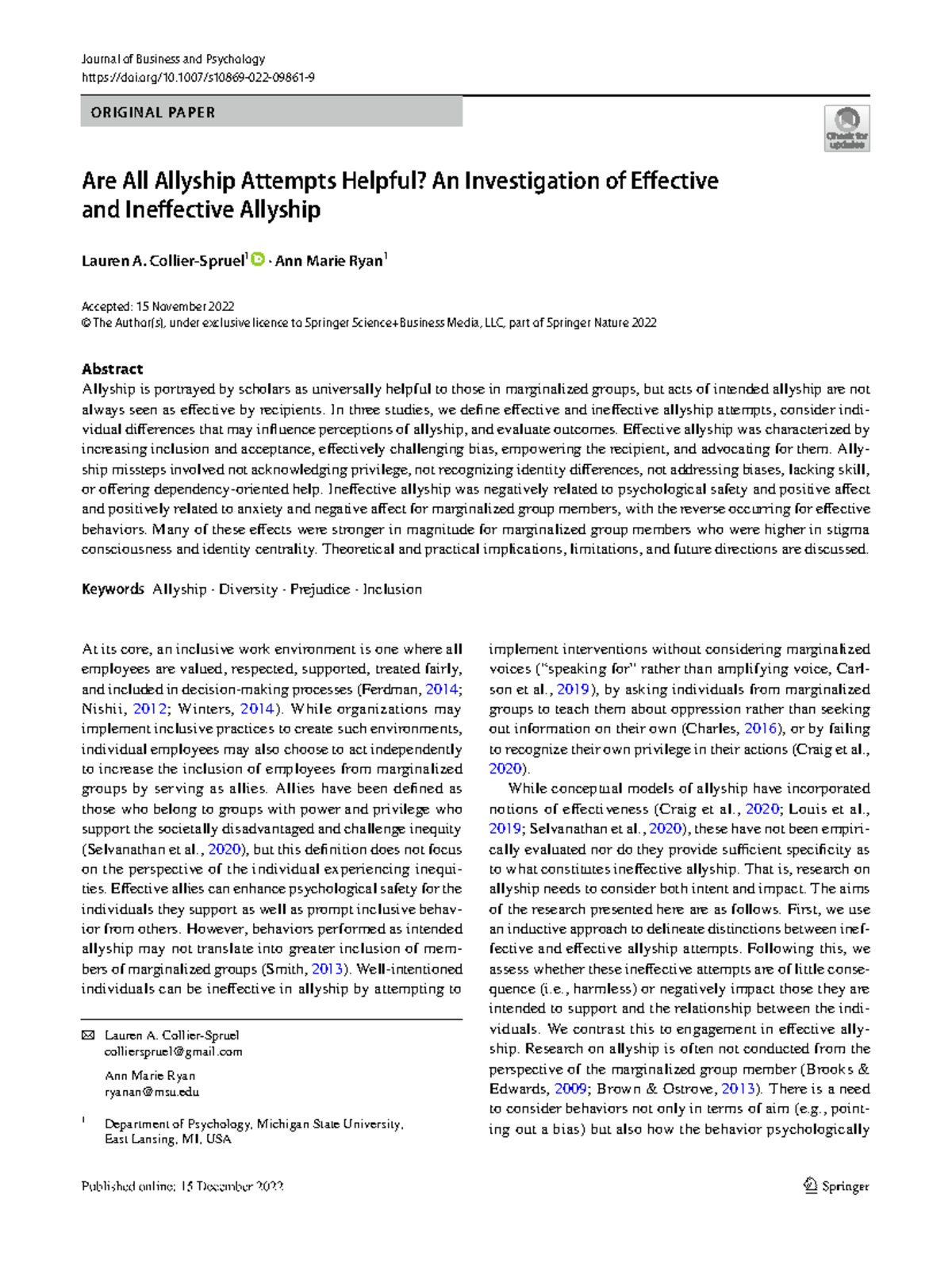 Collier spruel 2022 Are all allyship attempts helpful a - Vol ...