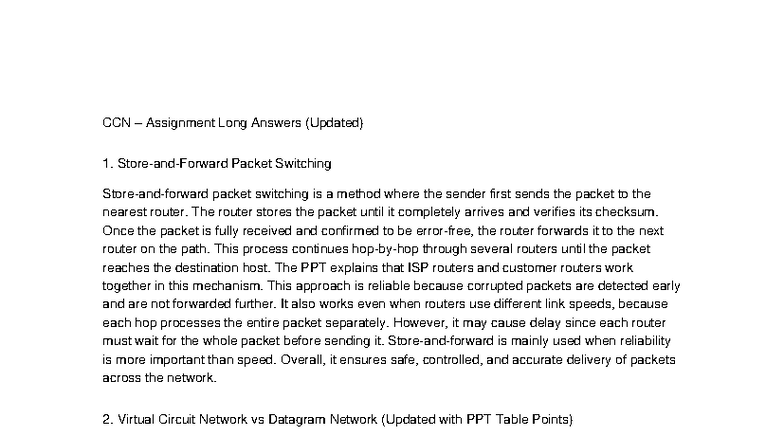 CCN Assignment: Packet Switching, Virtual Circuits & Routing - Studocu