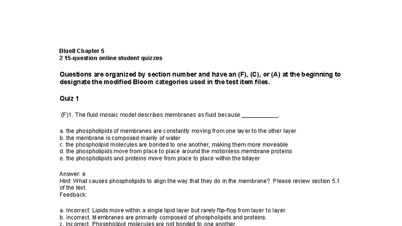 Chapter 5 Quiz & Review: Membrane Transport Mechanisms (BIO101) - Studocu