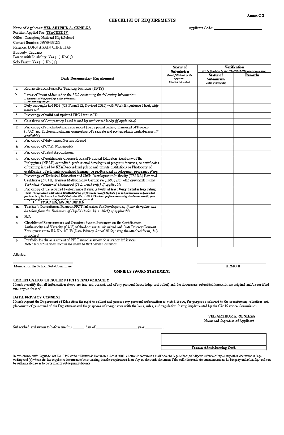 ECP Batch 2: Latest Checklist of Requirements for Teacher IV Position ...