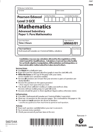 Pure Mathematics - A2 - A Level - Sixth Form (A Levels) - Studocu