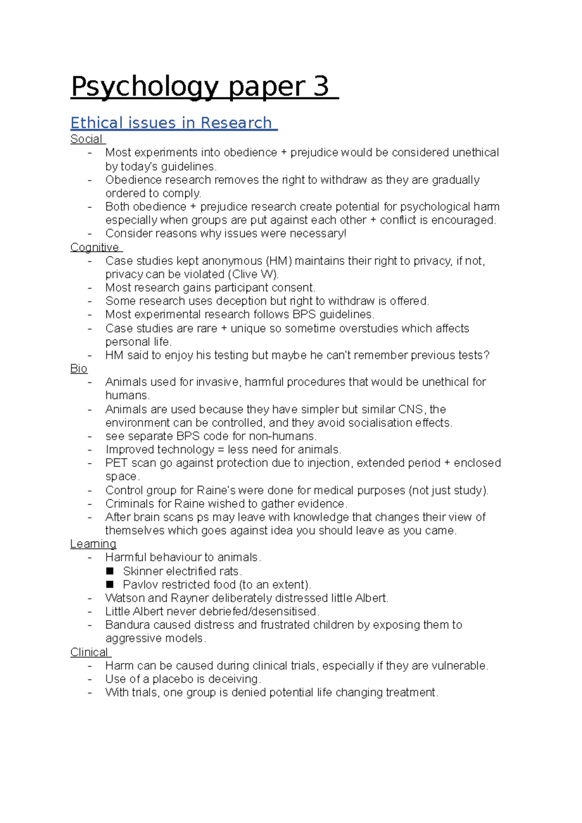 Psychology Paper 3: Ethical Issues in Research and Obedience Studies ...
