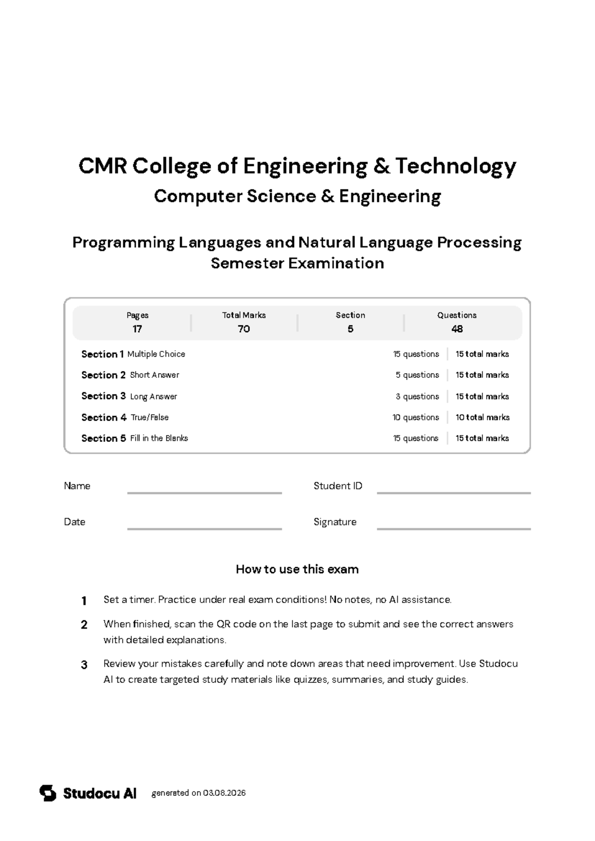 Programming Languages & NLP Semester Exam - Studocu