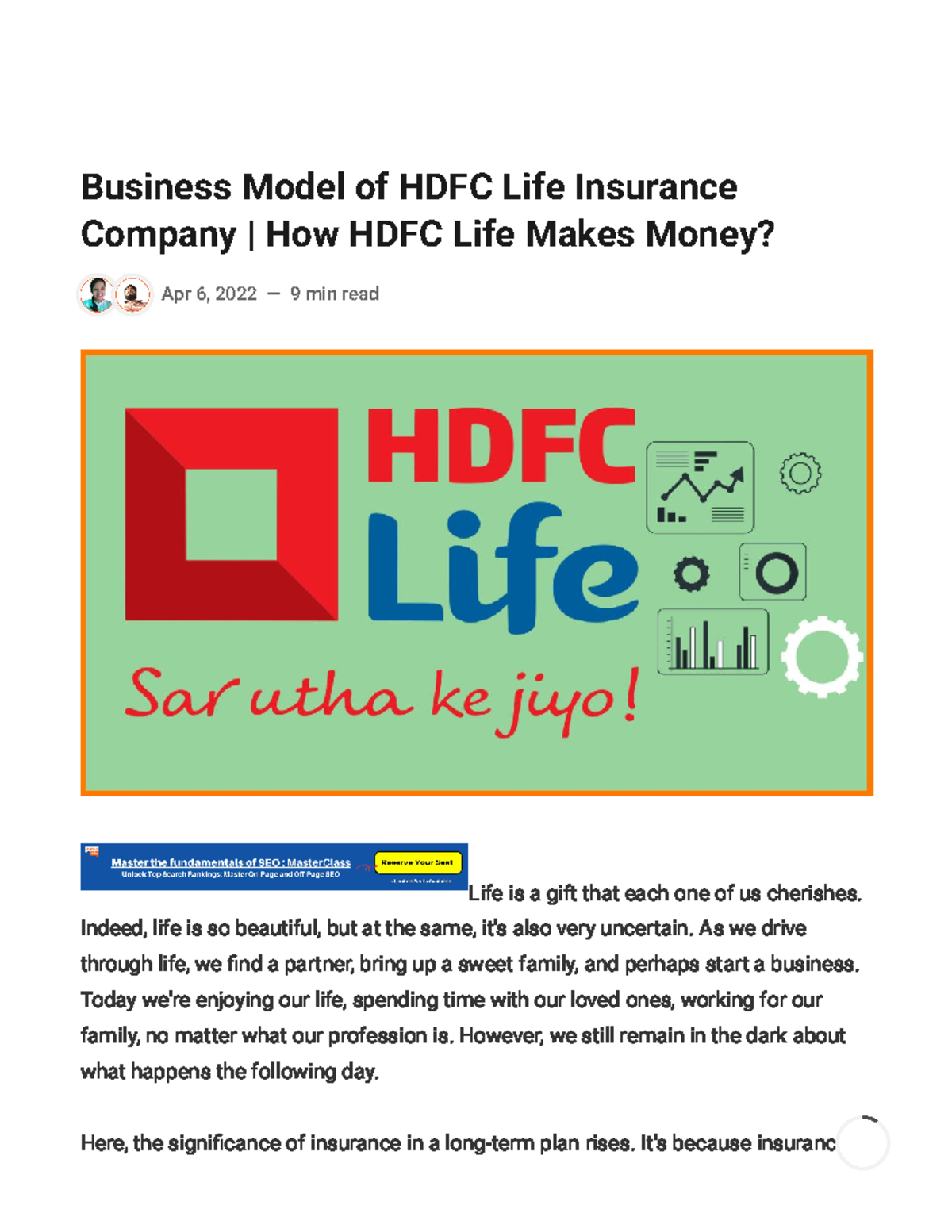 Business Model Analysis of HDFC Life Insurance Co. (FIN 2023) - Studocu