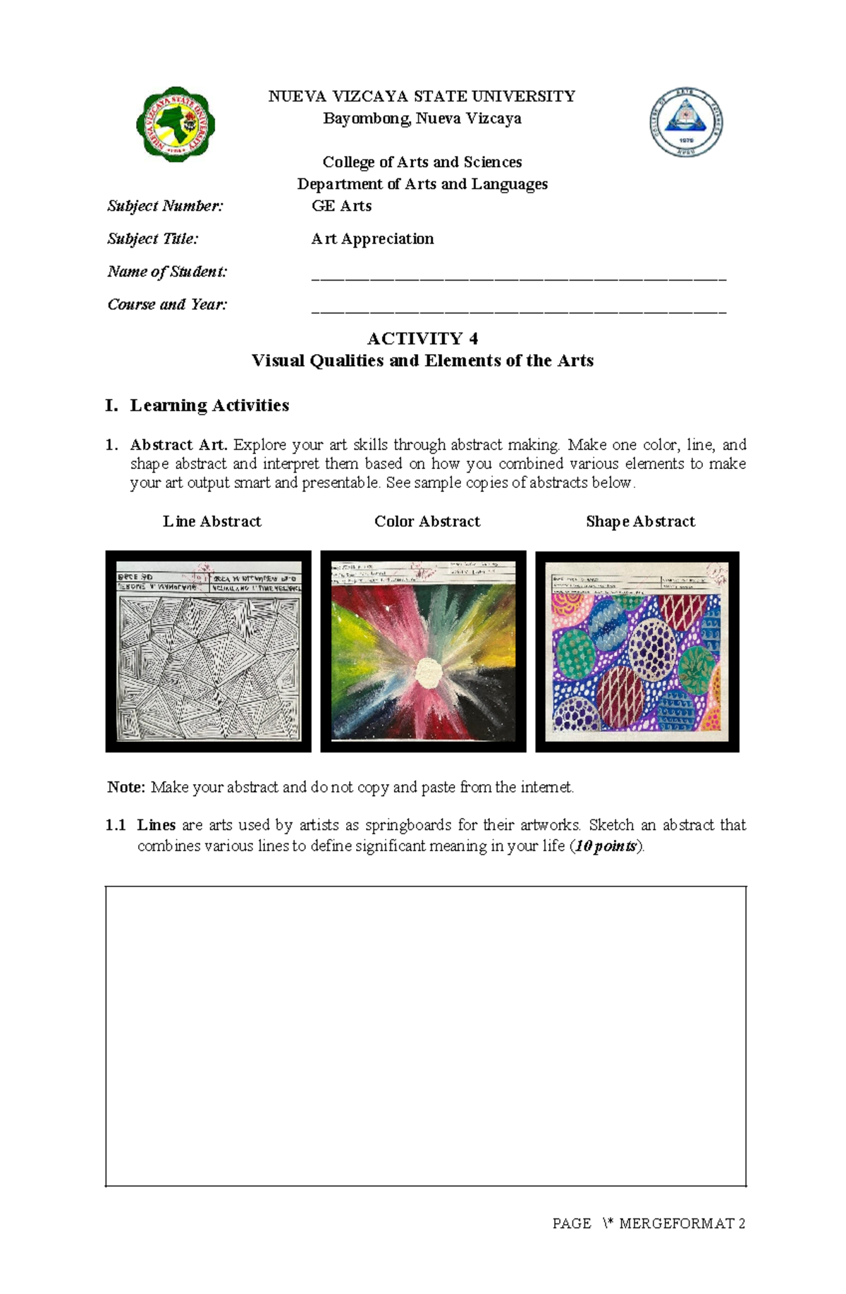 Activity 4: Visual Qualities & Elements of Art - GE Arts Notes - Studocu