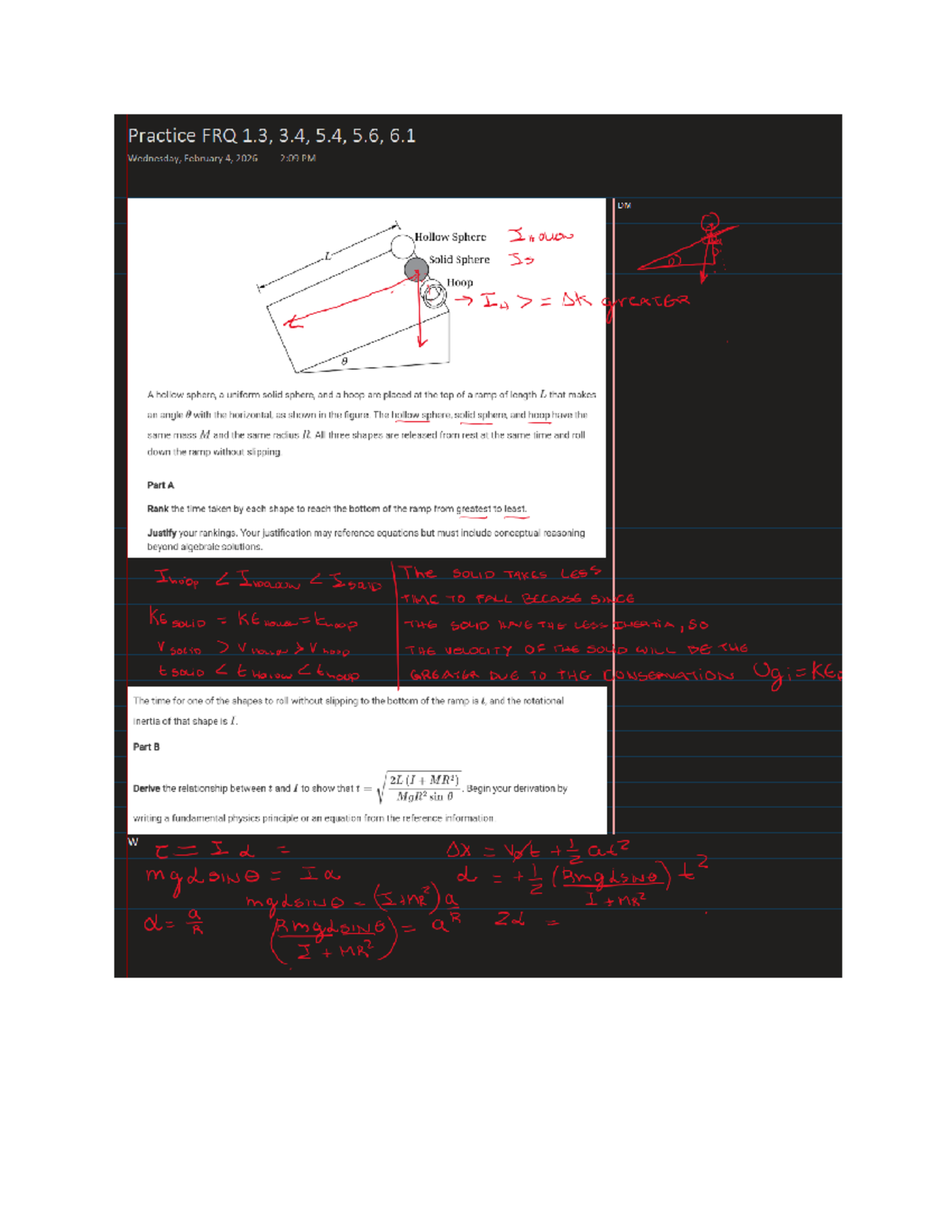 AP Physics C FRQ 1: Rolling Shapes on a Ramp - Unit 5 - Studocu