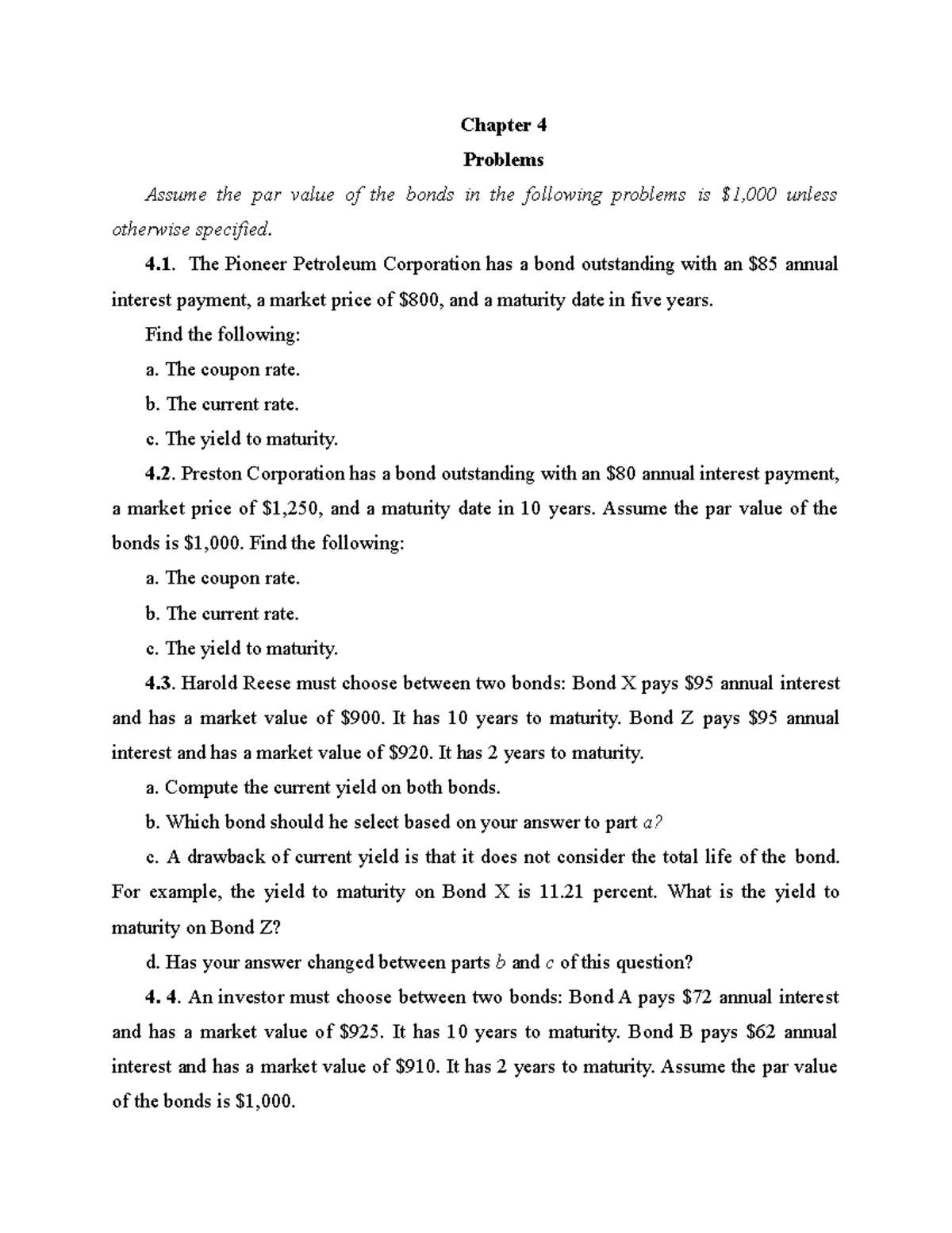 Chapter 4 Bond Valuation Problems and Calculations - Studocu