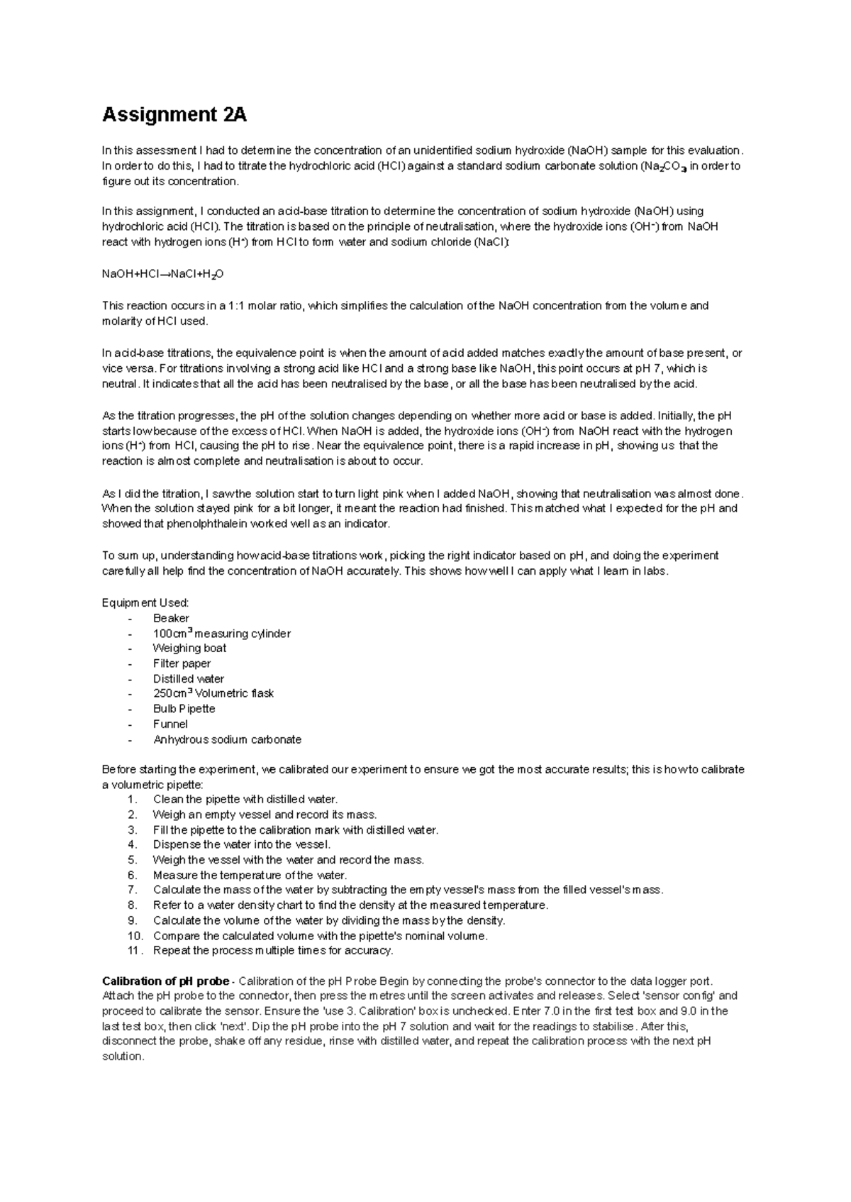 Titration Analysis of NaOH Concentration - Assignment 2A - Studocu