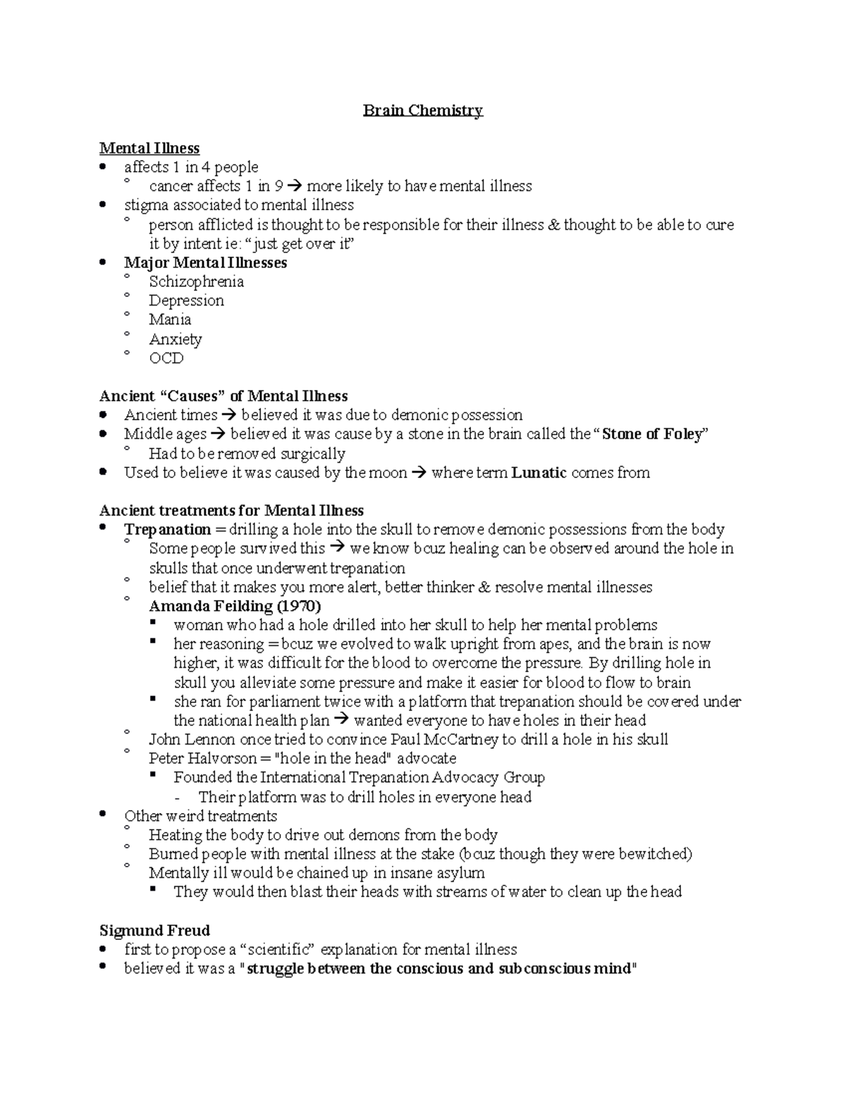 Brain Chemistry: Understanding Mental Illness and Treatments - Notes ...