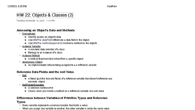 CS 101: HW 22 - Overview of Objects, Classes, and Java Concepts - Studocu