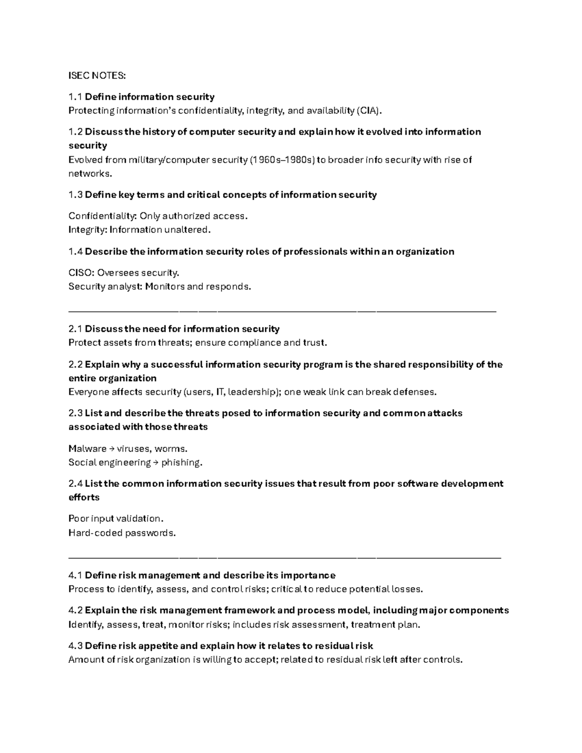 ISEC Notes: Summary of Chapters 1-9 on Info Security Basics - Studocu