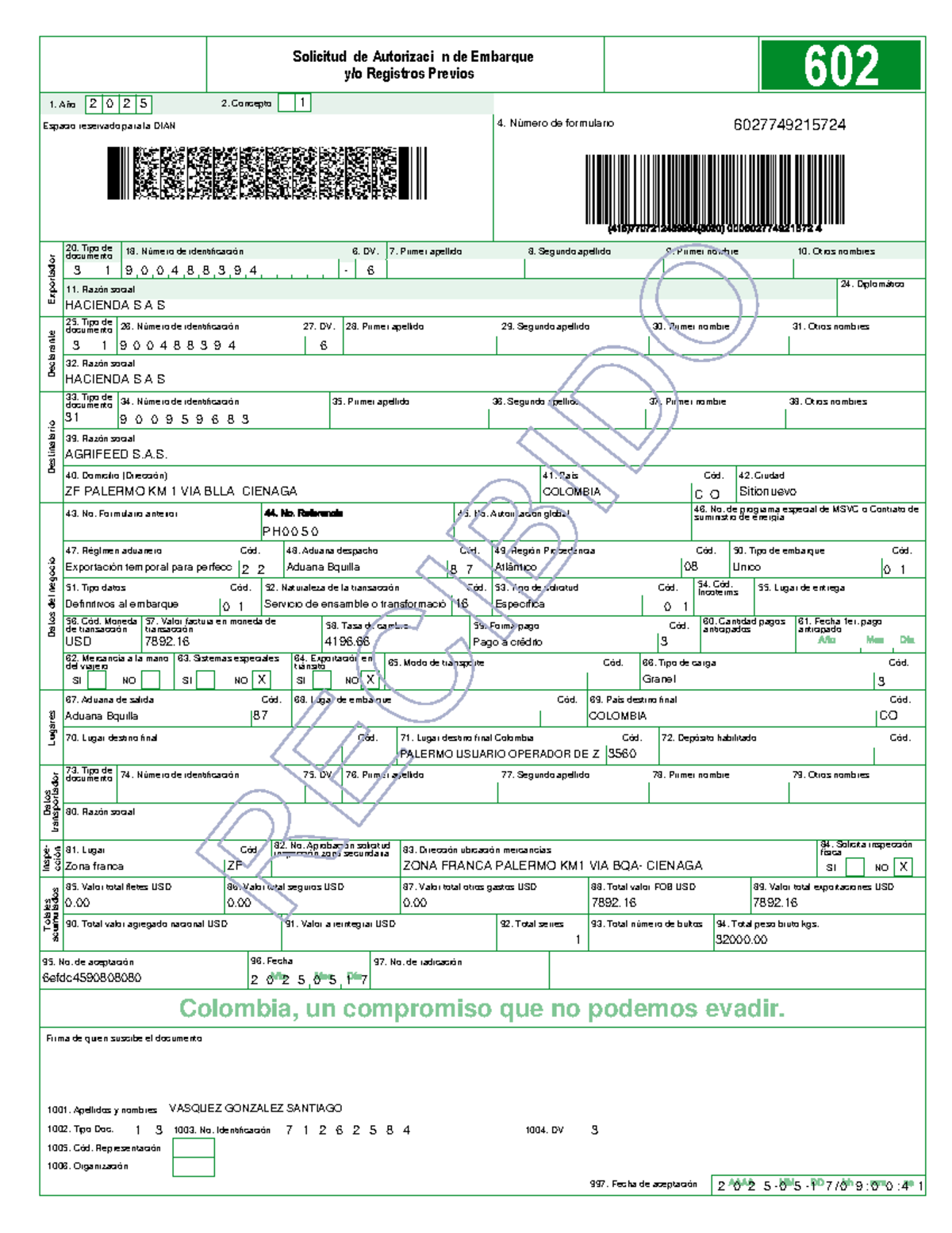 602 Solicitud de Autorización de Embarque - Registros Previos 2025 - Studocu