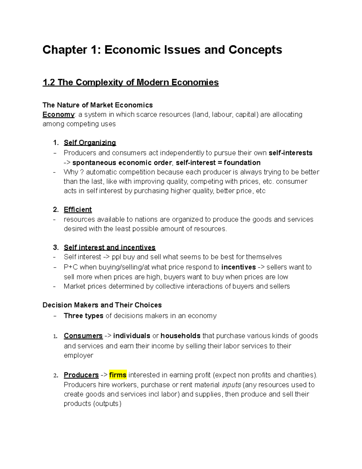 Econ 101 Chapter 1: Economic Issues & Market Concepts Notes - Studocu