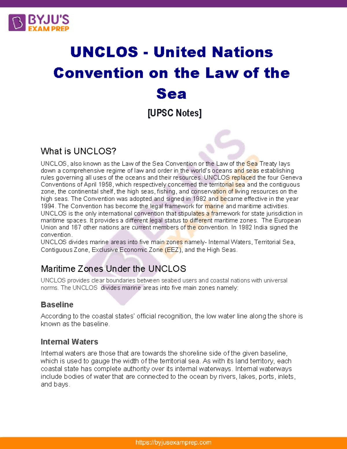 UNCLOS UPSC Notes: Overview of Law of the Sea Convention - Studocu