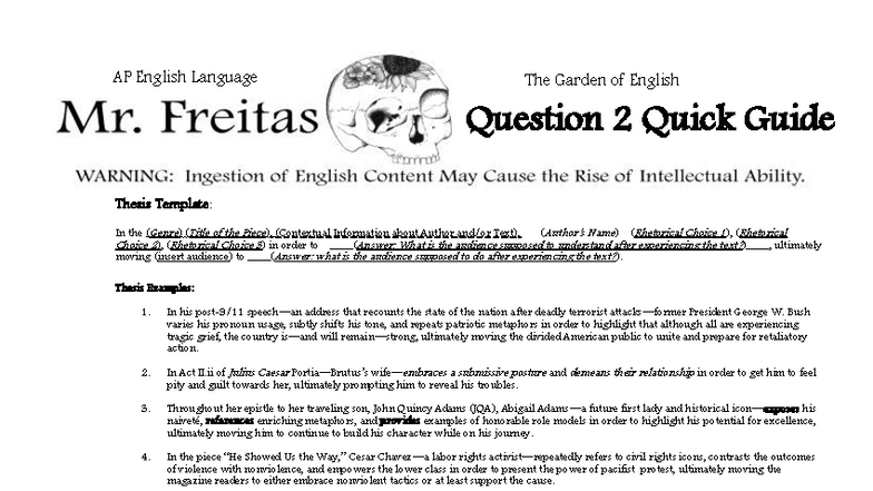 AP English Language RA Quick Guide with Thesis Examples - Studocu