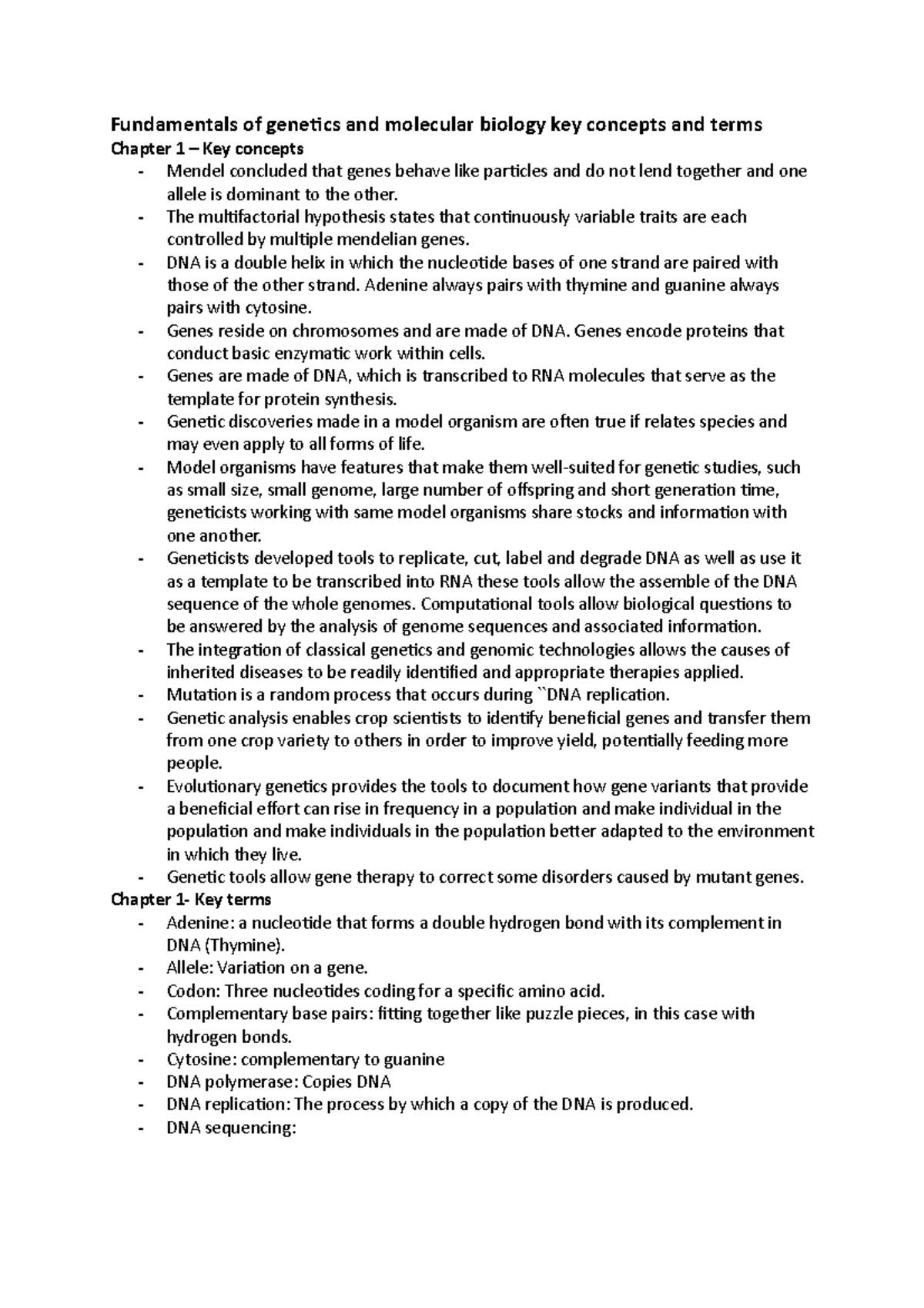 Key Concepts and Terms in Genetics & Molecular Biology (BIO 101 ...