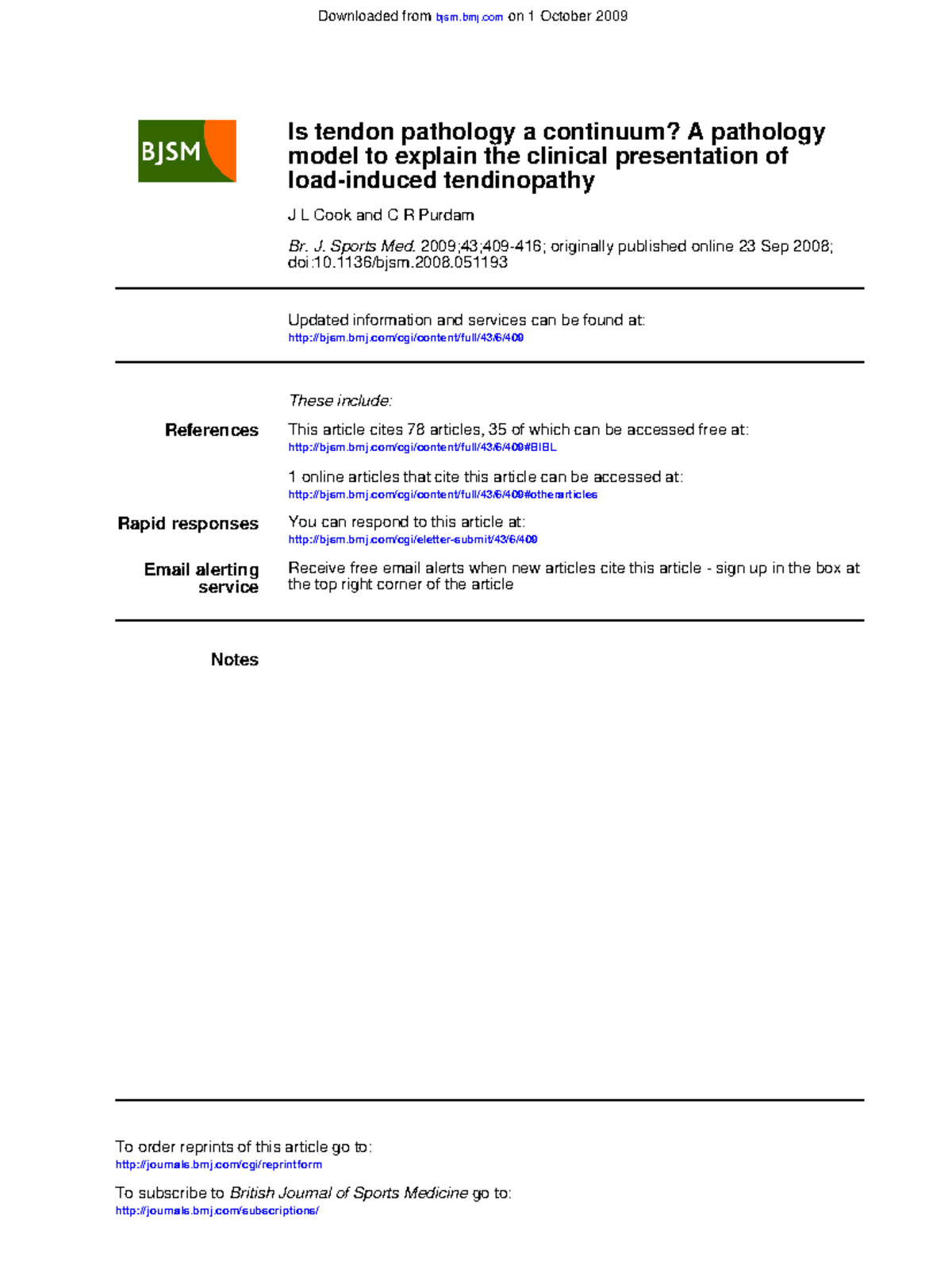 Understanding Tendinopathy: A Continuum Model - Cook 2009 Review ...