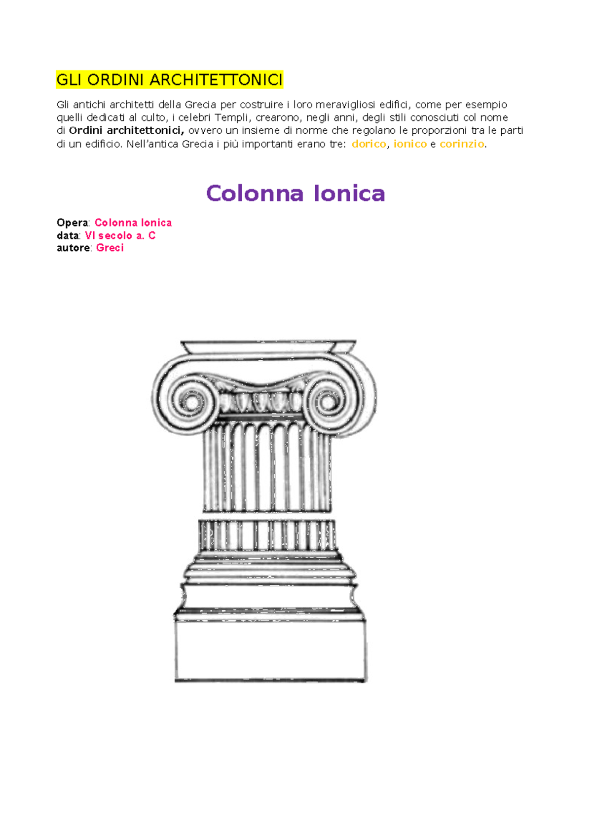 Colonna Ionica - GLI ORDINI ARCHITETTONICI Gli antichi architetti della ...
