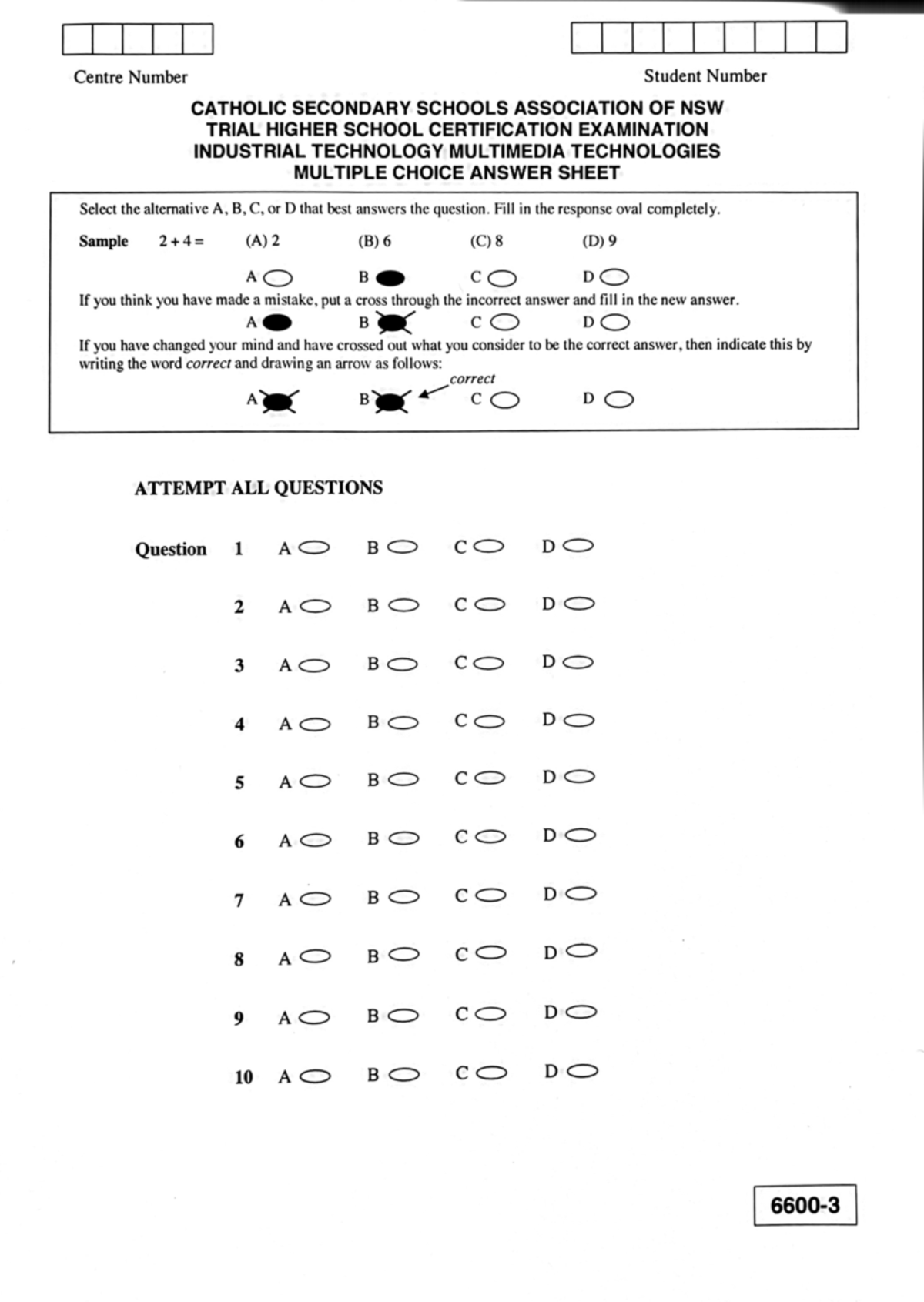 HSC ITMM Trial Exam Multiple Choice Answer Sheet Instructions - Studocu