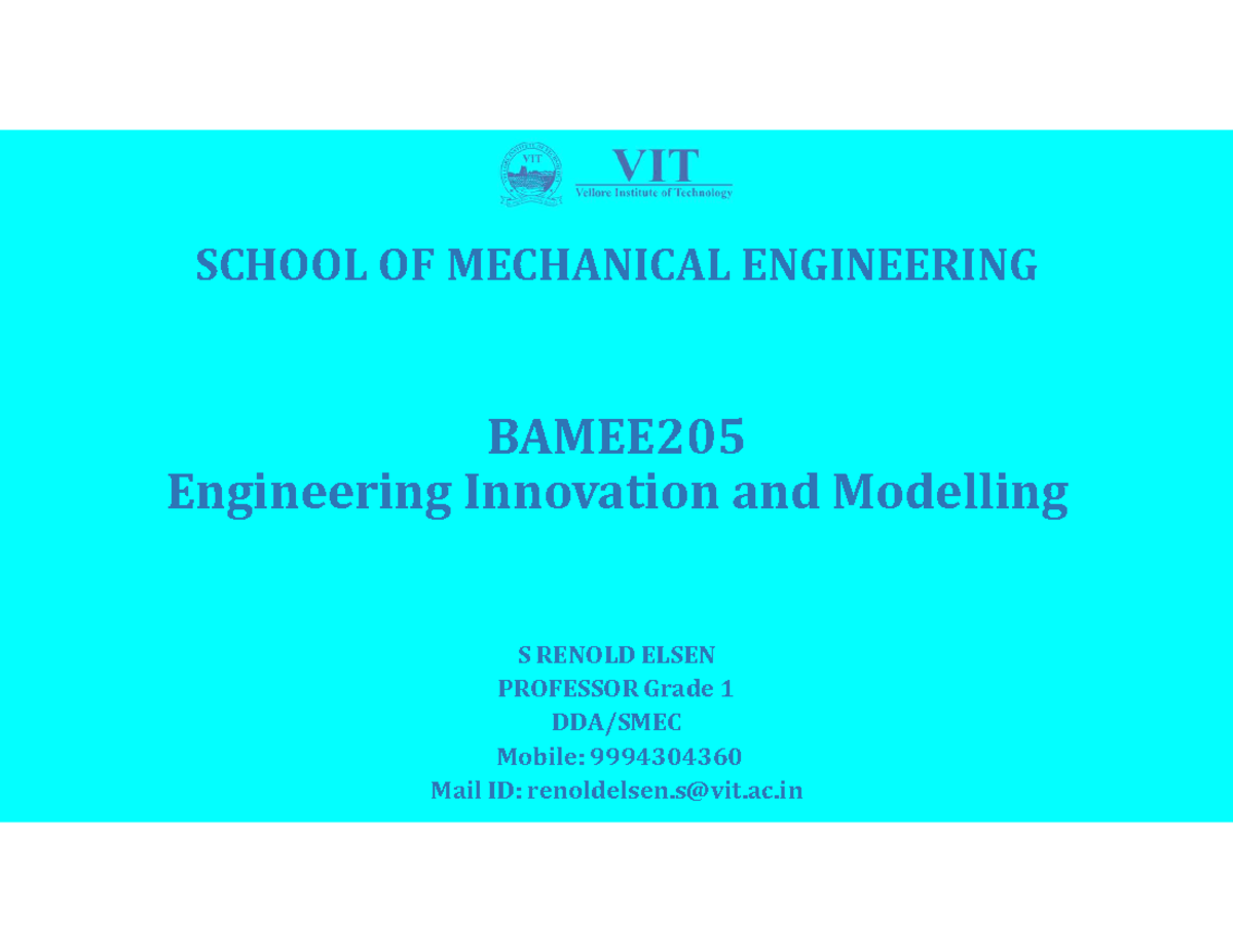 BAMEE205 Engineering Innovation: Intro to Basic Mechanical Components ...