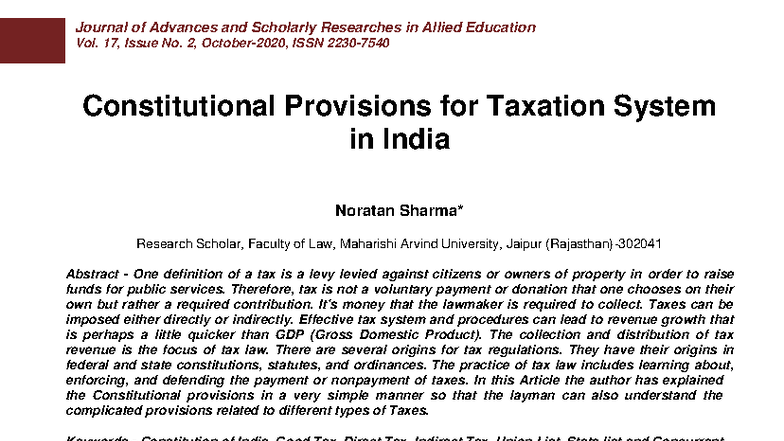 Constitutional Provisions for Taxation System in India: A Comprehensive ...