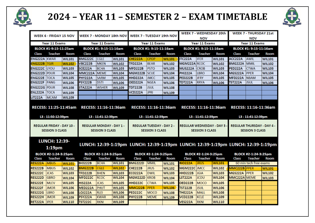 2024 WIL101 Year 11 Semester 2 Exam Timetable - Studocu