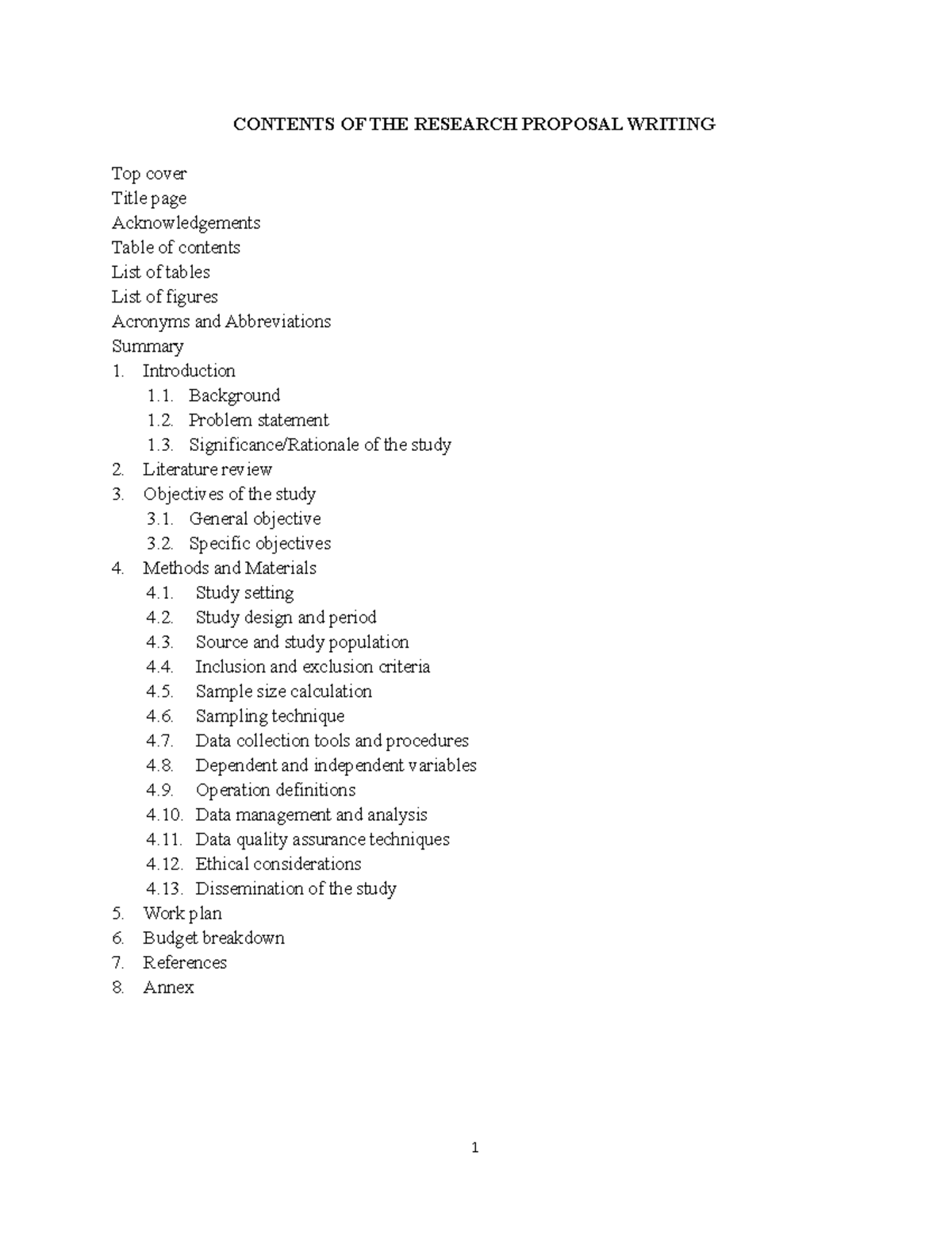 Research Proposal Writing Guideline - CONTENTS OF THE RESEARCH PROPOSAL ...