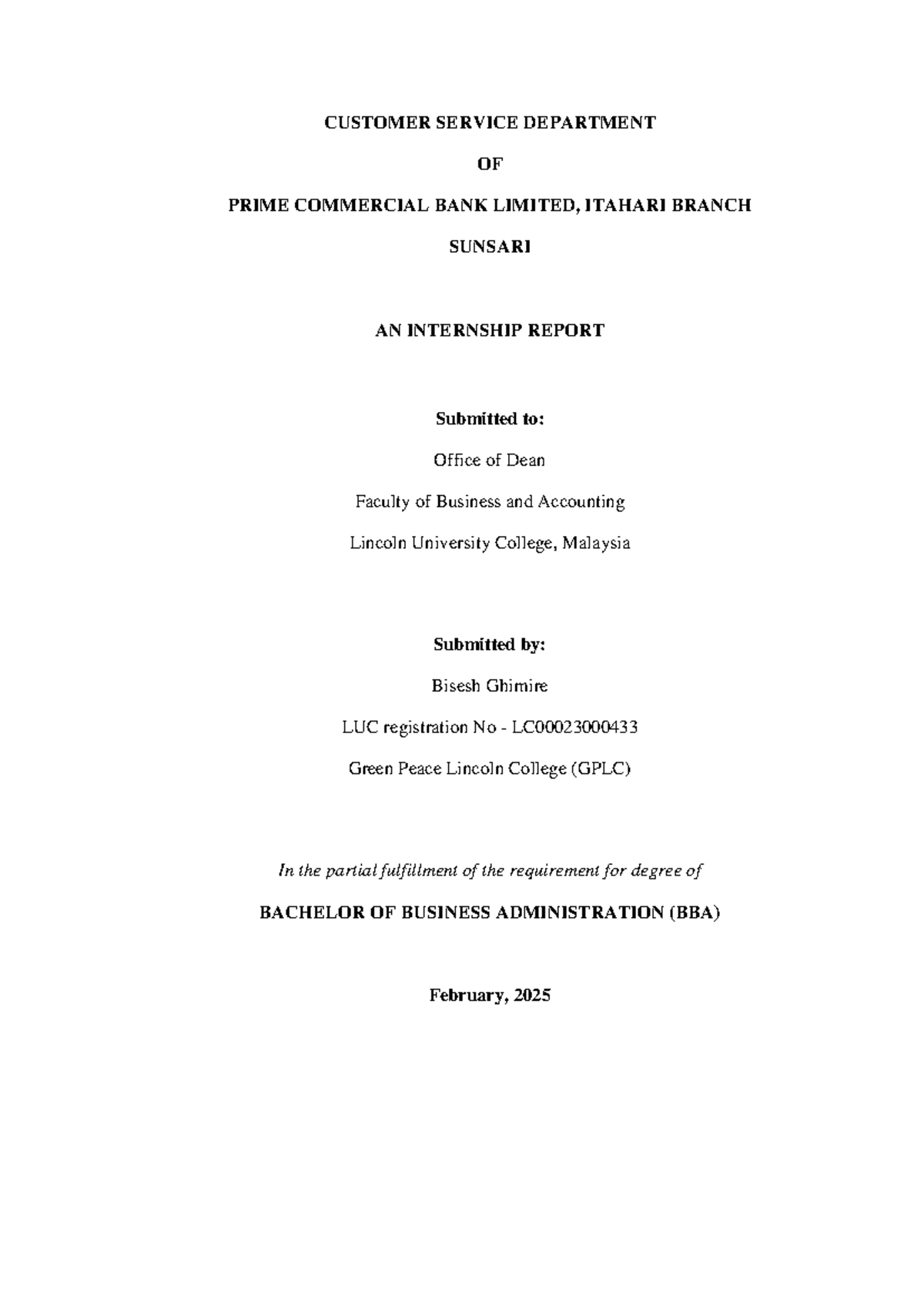 Final Thesis on Customer Service at PCBL: Internship Report BBA 2081 ...