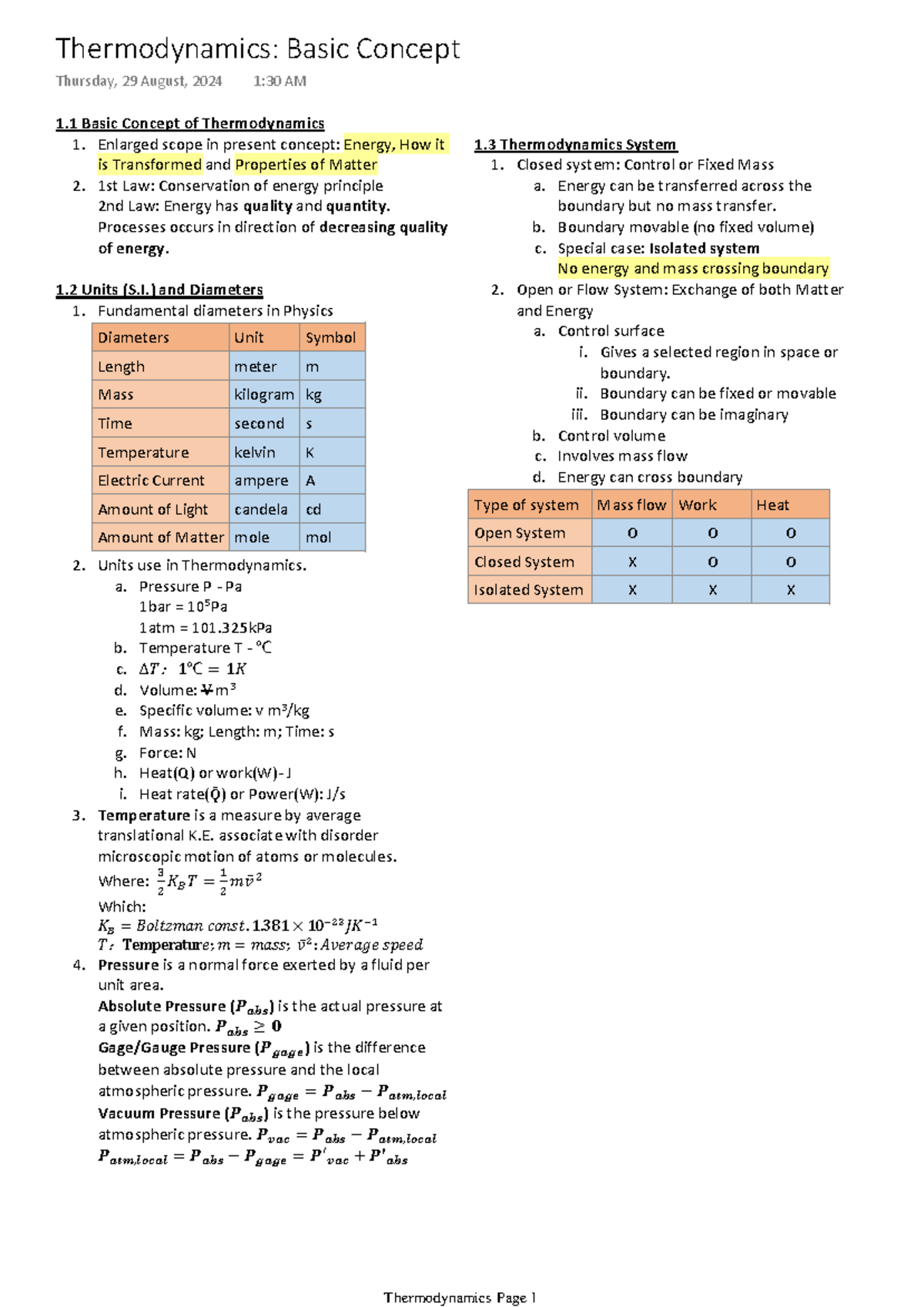 Thermodynamics - Some summaries from the lecture slide and lectures ...
