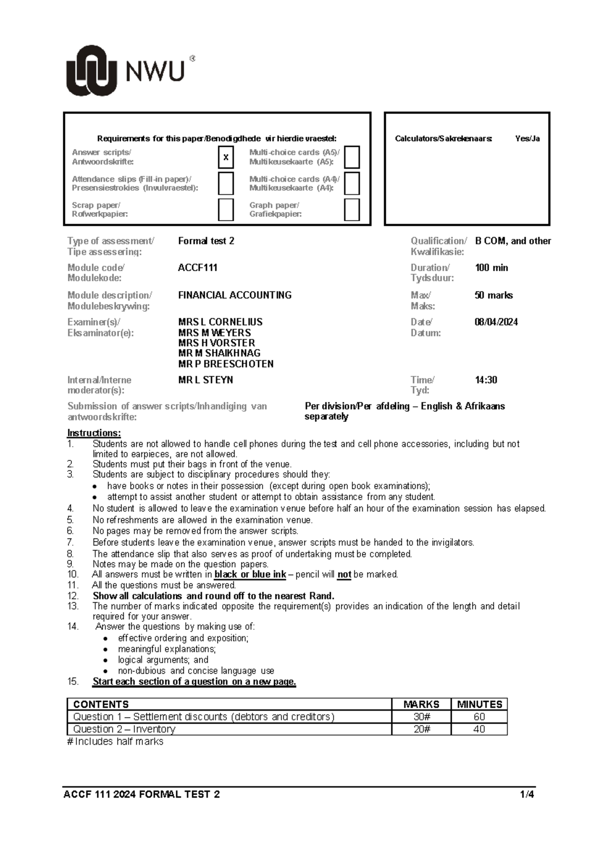2024 ACCF 111 Formal Test 2: Financial Accounting Requirements - Studocu