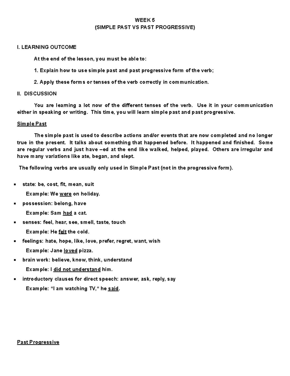 Understanding Simple Past vs. Past Progressive Tenses - Week 5 Lesson ...