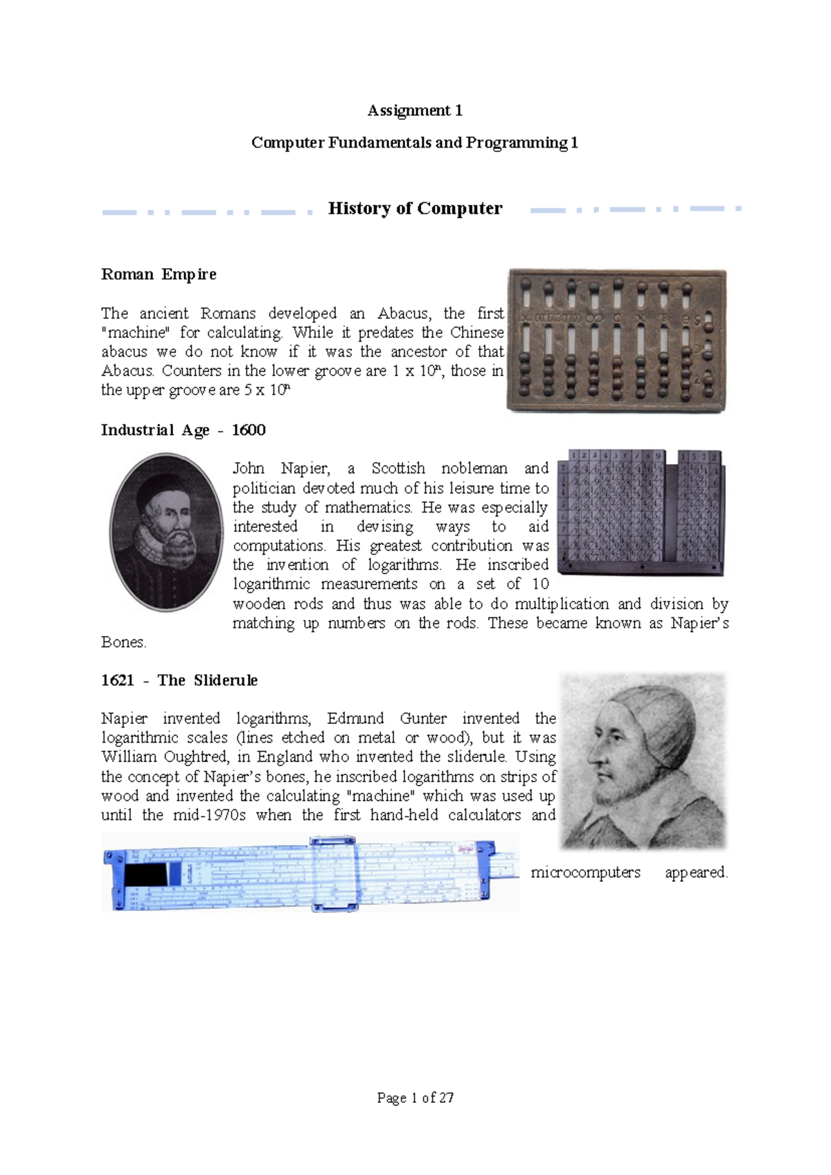 COMPSCI101: Assignment 1 - History of Computers and Hardware Overview ...