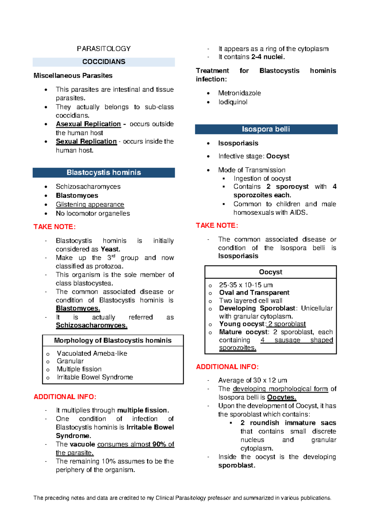 Coccidians - Lecture notes for Clinical Parasitology - PARASITOLOGY ...