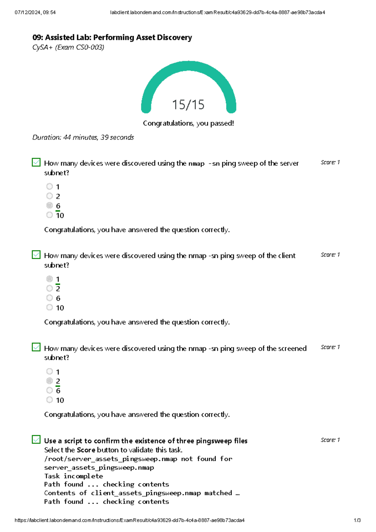 09 CySA+ Assisted Lab: Performing Asset Discovery Exam CS0-003 - Studocu