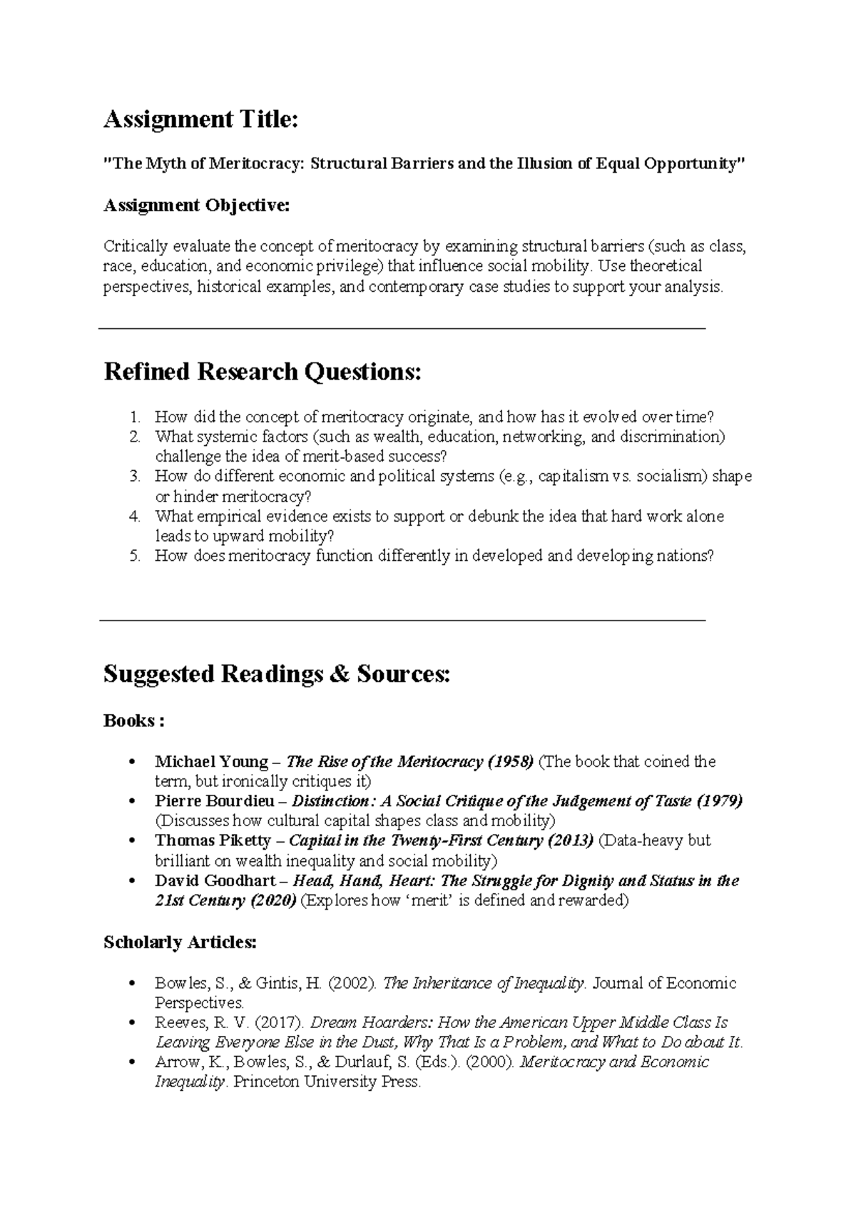 Mock Assignment 1: Debating the Myth of Meritocracy and Its Barriers ...