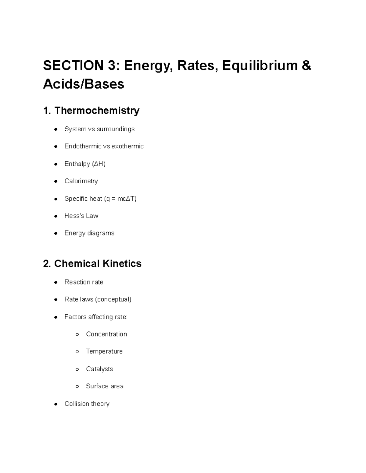 Gen chem study guide 3 - Section 3 summary - SECTION 3: Energy, Rates ...
