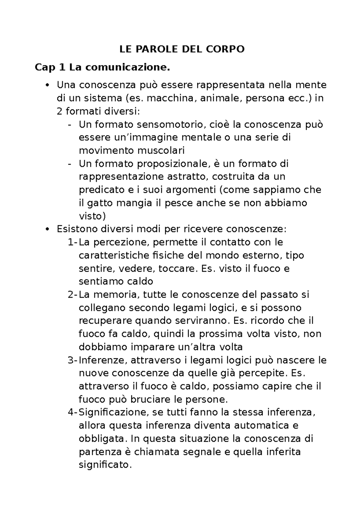 LE PAROLE DEL CORPO - Cap 1: La Comunicazione e i Suoi Aspetti - Studocu