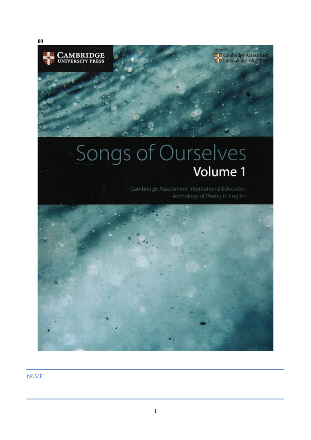 Volume 1 Poetry Anthology - Course Code: 00 - Studocu