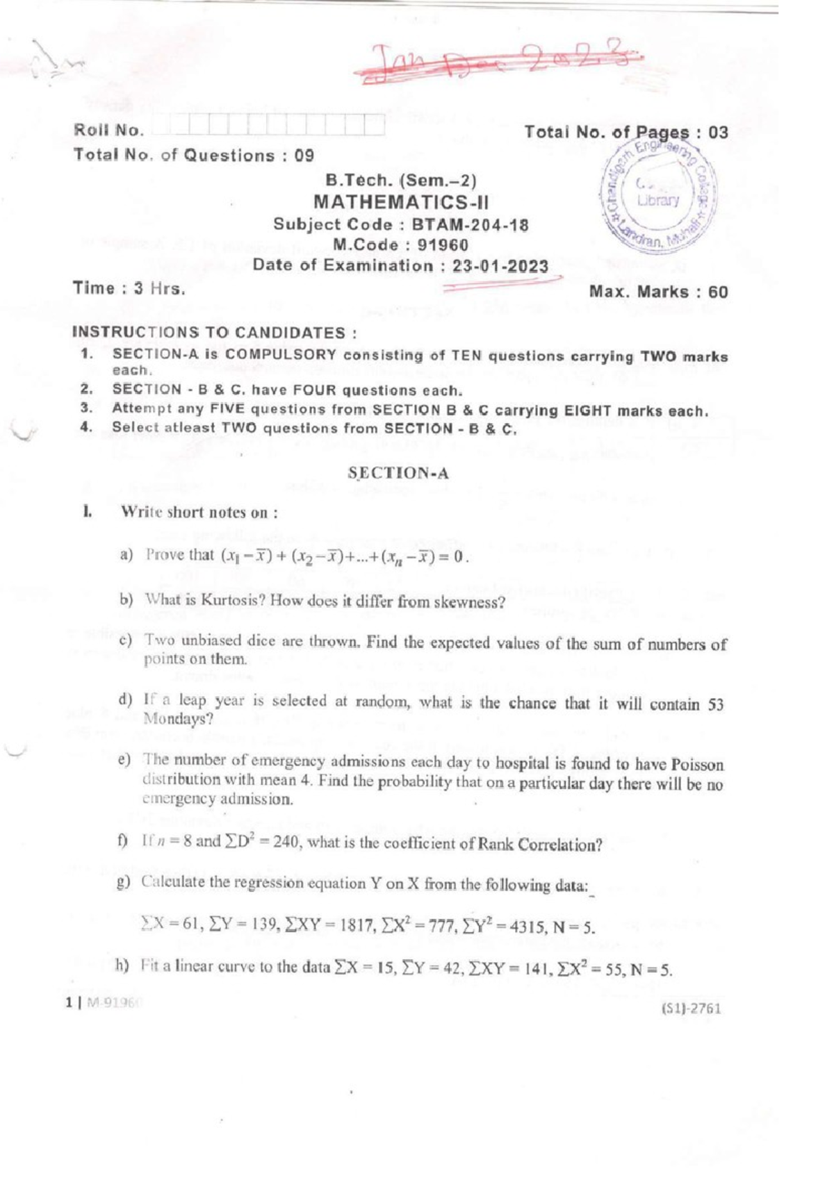 COMPANY M.Code 91960: Mathematics II Final Exam Paper Analysis - Studocu
