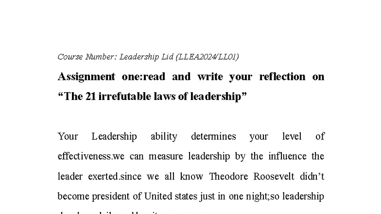 Leadership 101: Reflection on the 21 Irrefutable Laws of Leadership ...