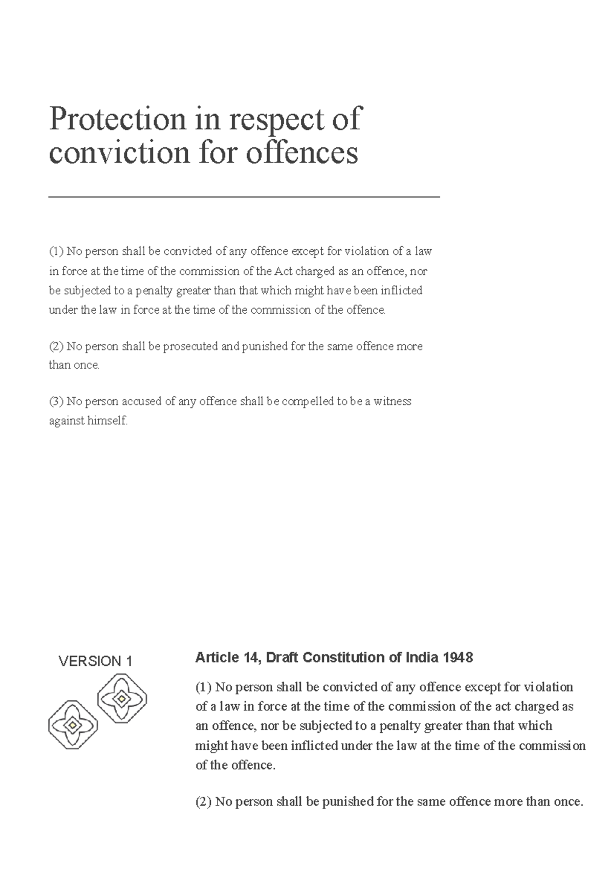Indian Constitution Notes: Protections Against Conviction (Draft Art ...