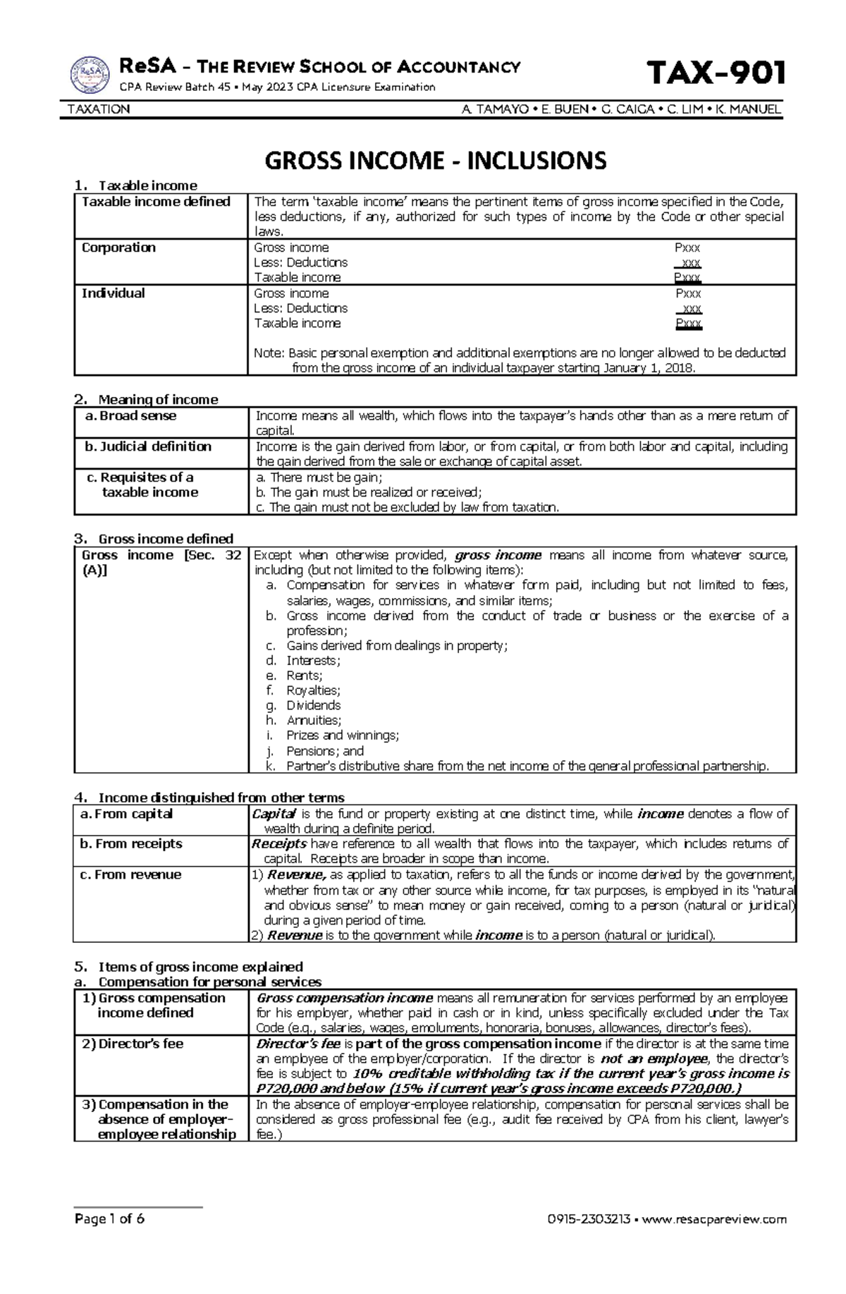 TAX-901: Gross Income Inclusions for CPA Review Batch 45 - Studocu