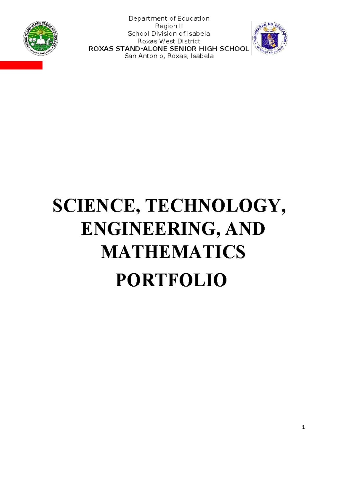 Portfolio for Work Immersion - STEM Strand - Roxas Senior High School ...