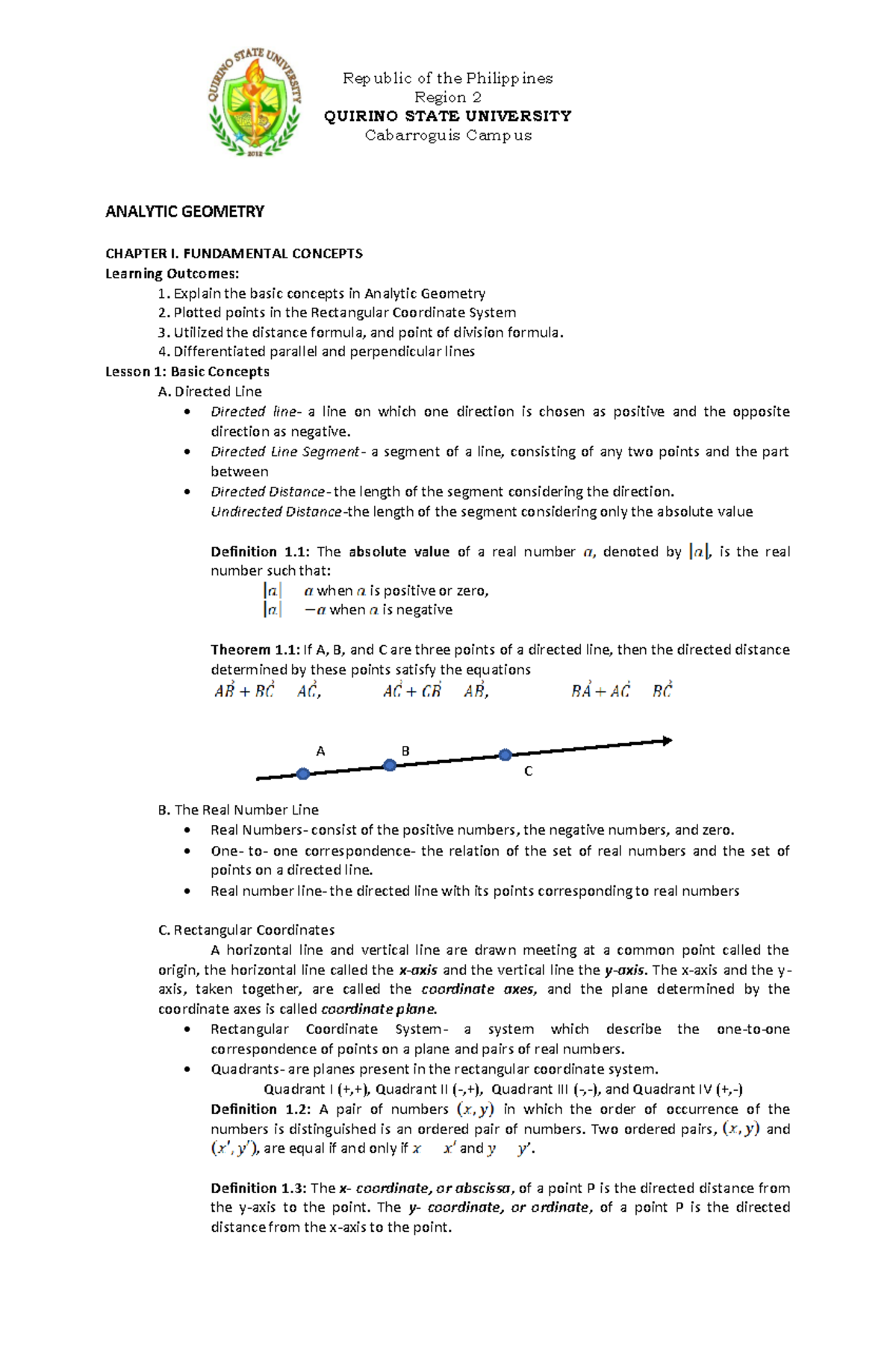 Analytic Geometry Lesson 1: Fundamental Concepts and Applications - Studocu