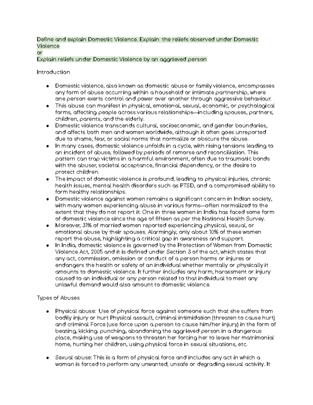 Domestic Violence: Understanding Reliefs and Legal Framework (DV Act ...