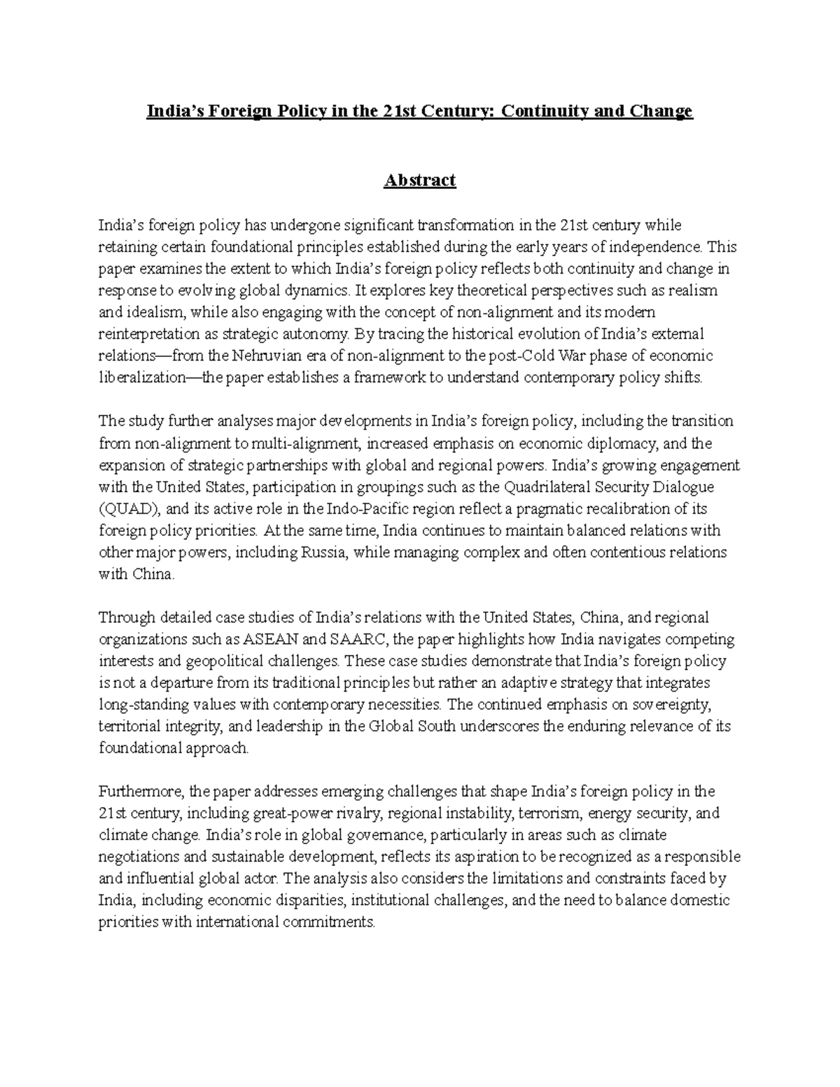 India's Foreign Policy in the 21st Century: Continuity & Change ...