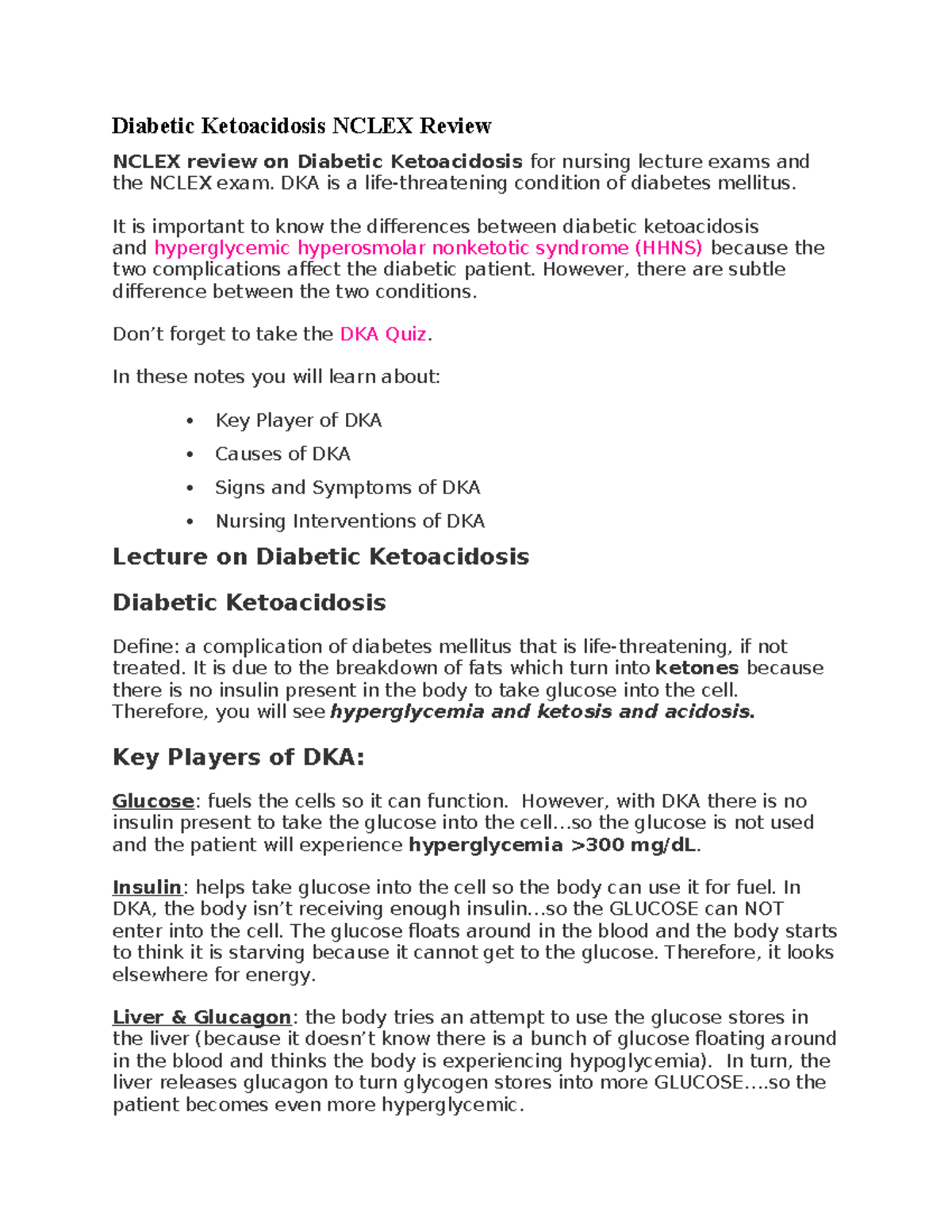 Diabetic Ketoacidosis NCLEX Review: Key Concepts & Nursing ...