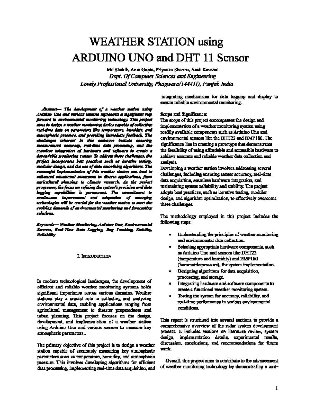ECE Project Report: Design & Implementation of Weather Station Using ...