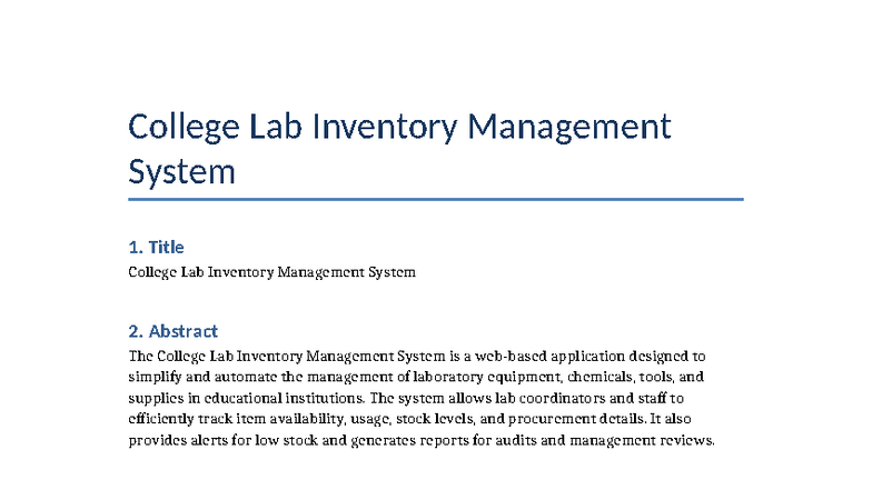 College Lab Inventory Management System: Features & Objectives - Studocu